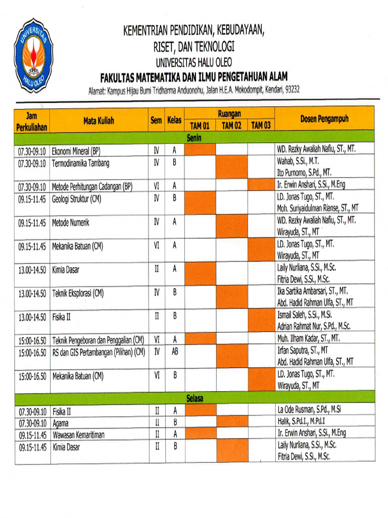 JADWAL KULIAH 20232 PDF - Rotated | PDF