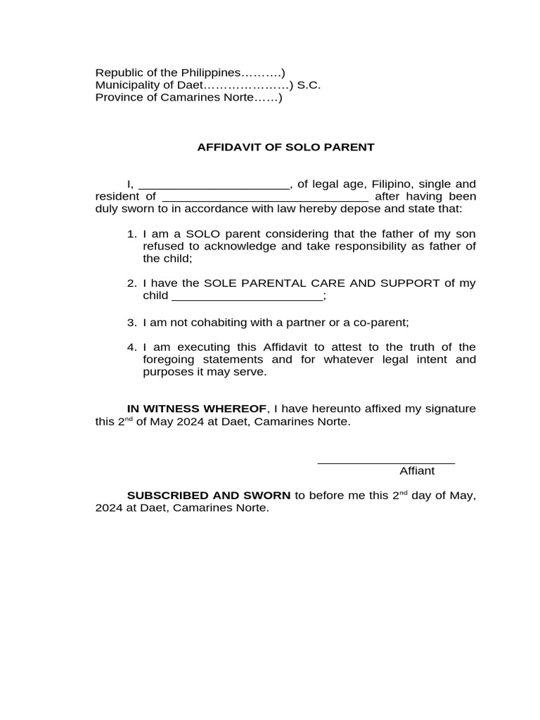 Affidavit of Solo Parent | PDF