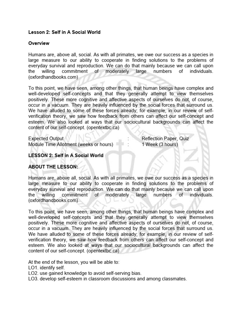 Lesson 2 Self in A Social World | PDF