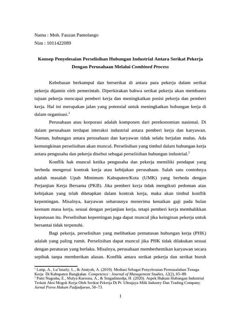 Fauzan - Konsep Penyelesaian Perselisihan Hubungan Industrial Antara ...