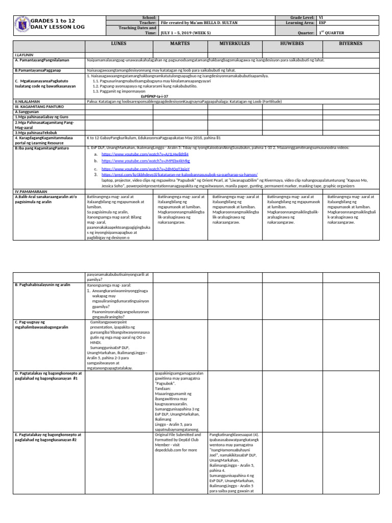 DLL - Esp 6 - Q1 - W5 | PDF