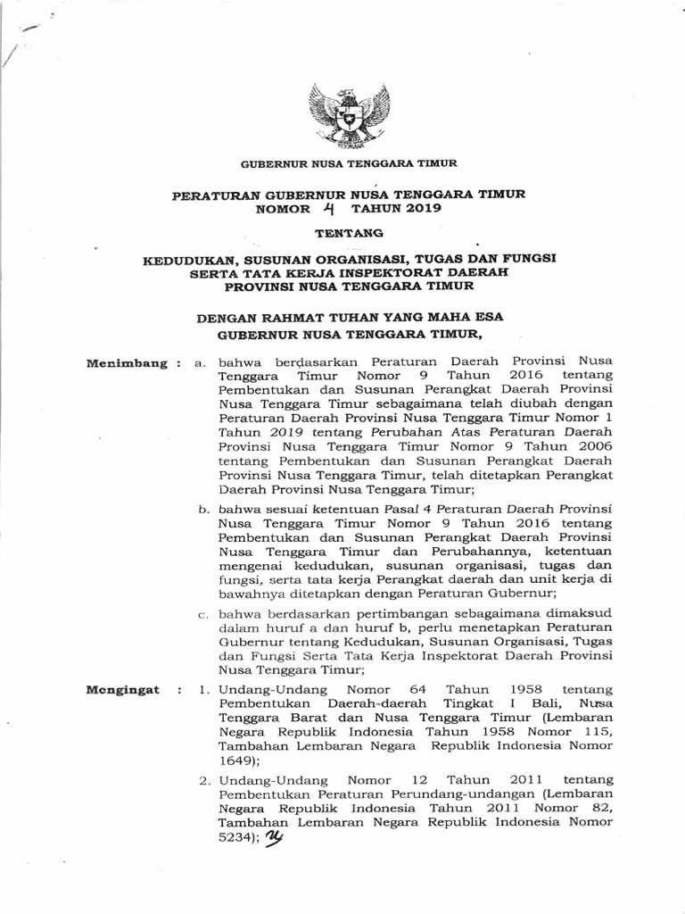 Pergub Nomor 4 Tahun 2019 Tentang | PDF