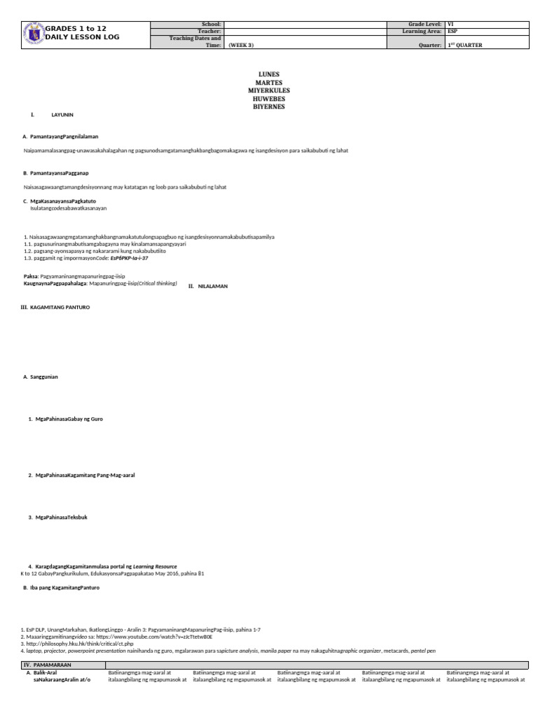 DLL - Esp 6 - Q1 - W3 | PDF