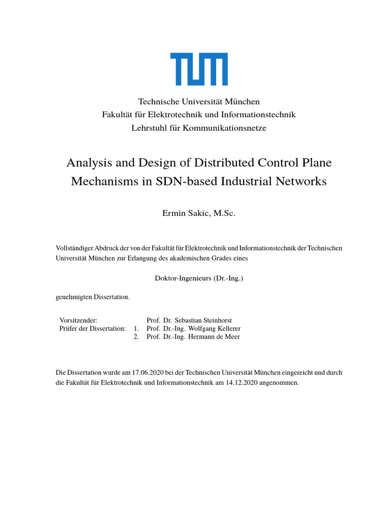 Analysis and Design of Distributed Control Plane Mechanisms in SDN-based Industrial Networks ...