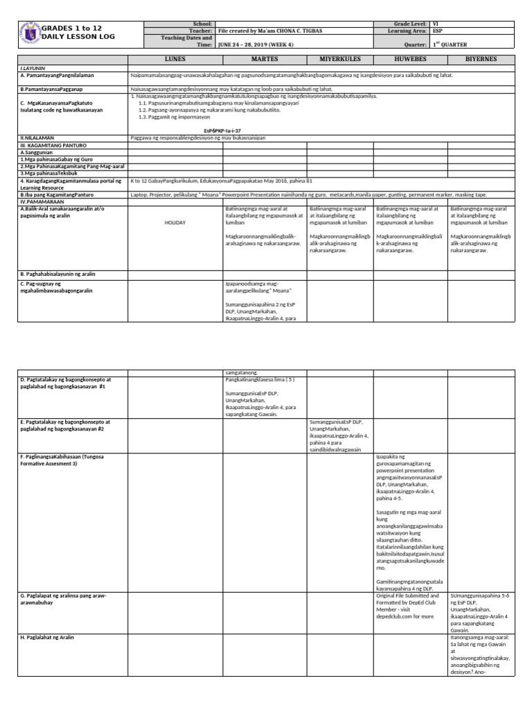 DLL - Esp 6 - Q1 - W4 | PDF