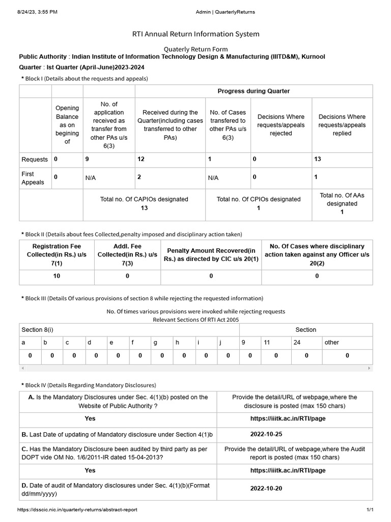 RTI Annual Return Information System | PDF