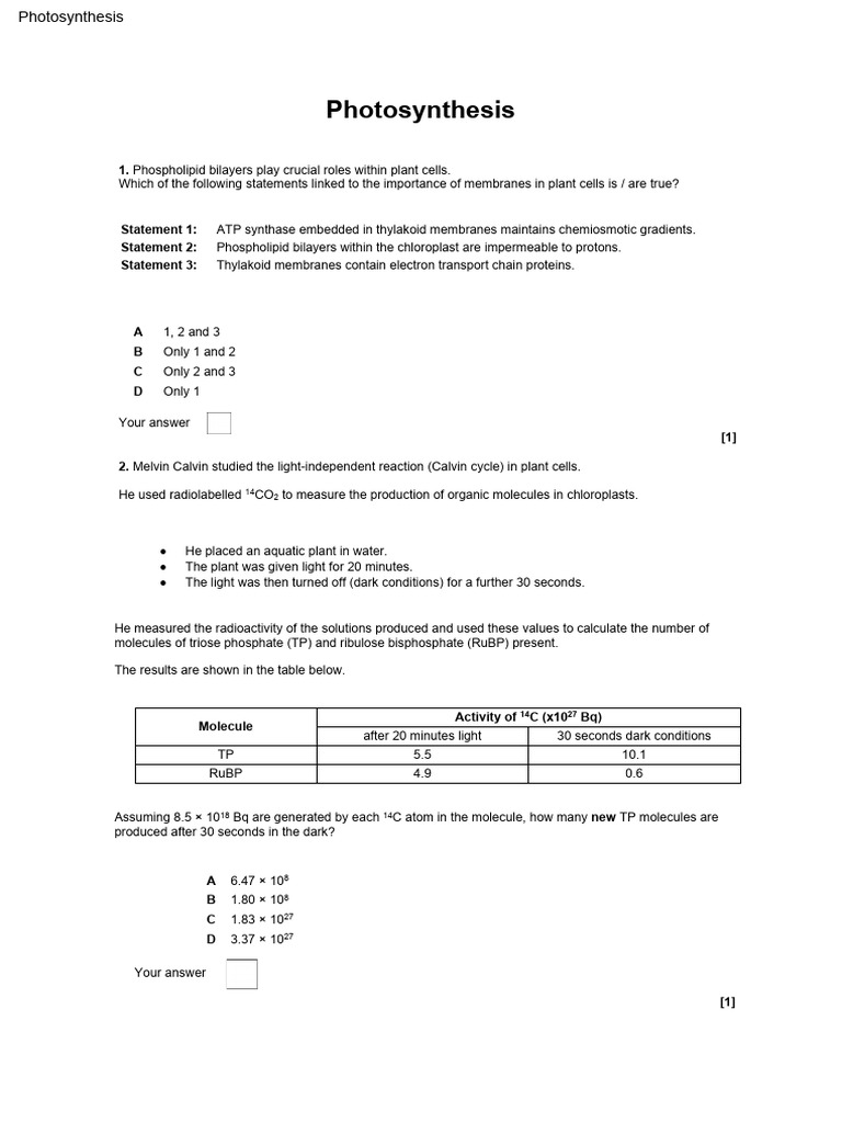 5.2 Photosynthesis QP | PDF