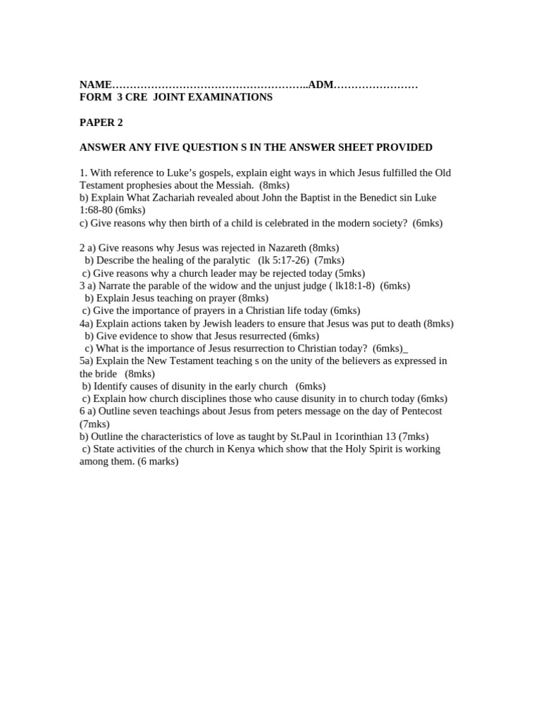 Form Three Cre Paper Two | PDF