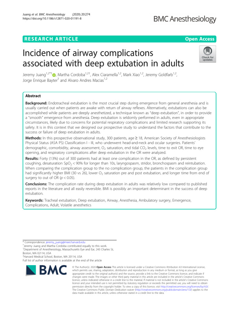 Incidence of Airway Complications Associated With Deep Extubation in ...