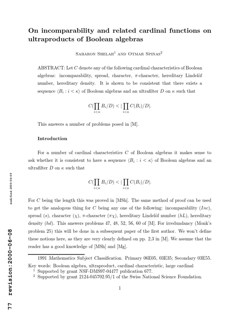 Saharon Shelah and Otmar Spinas - On Incomparability and Related ...