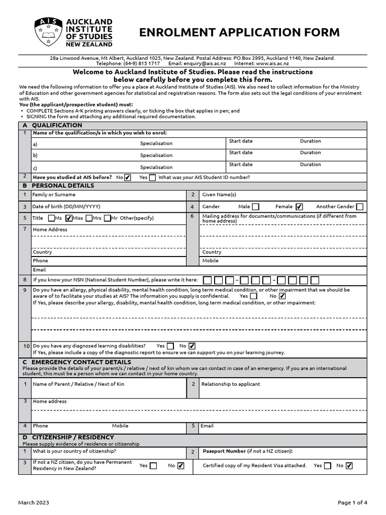 Signed AIS Enrolment Application Form | PDF