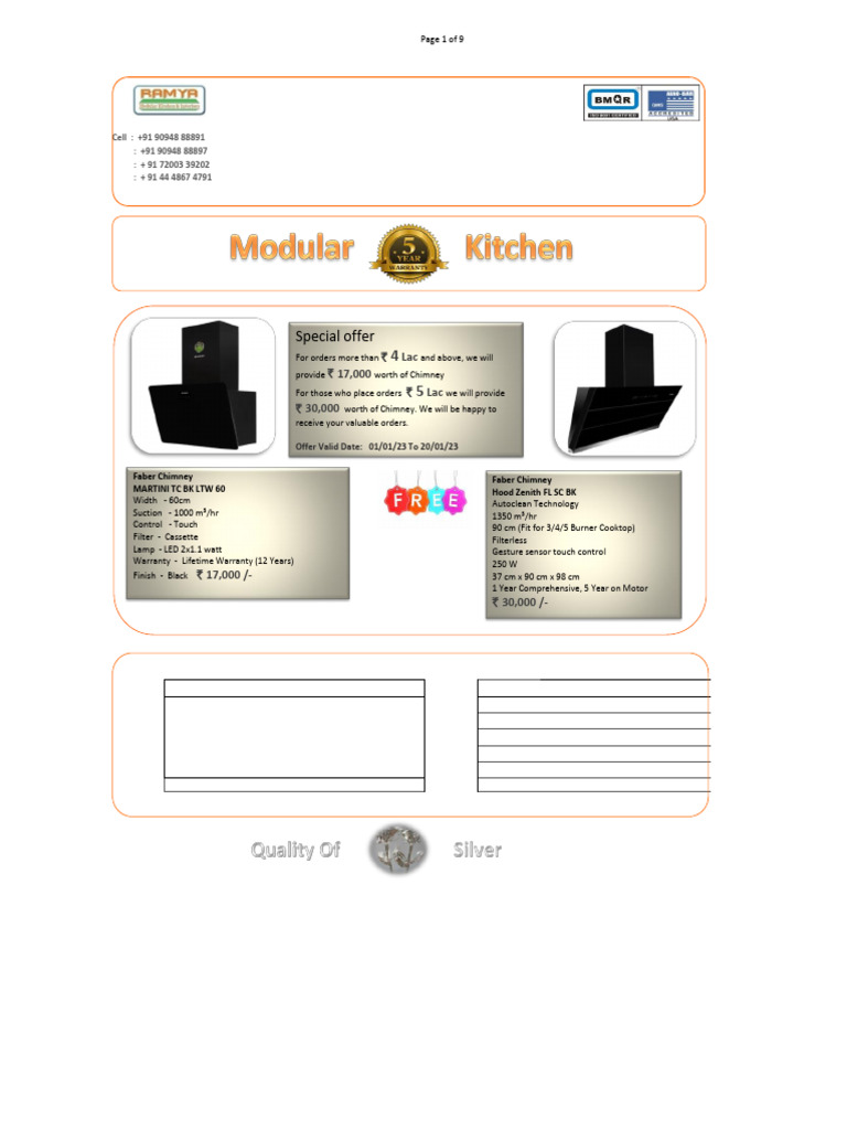 General ESTIMATE For Modular Kitchen Of Quality Silver, 2023 | PDF
