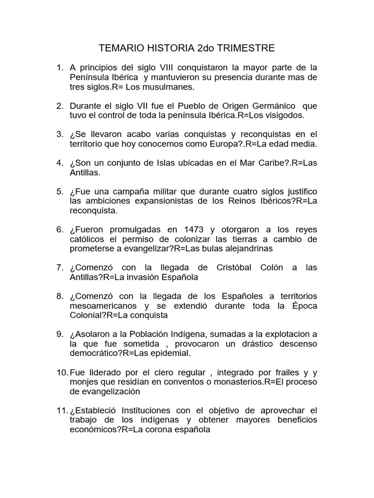 Temario Historia 2do Trimestre | PDF