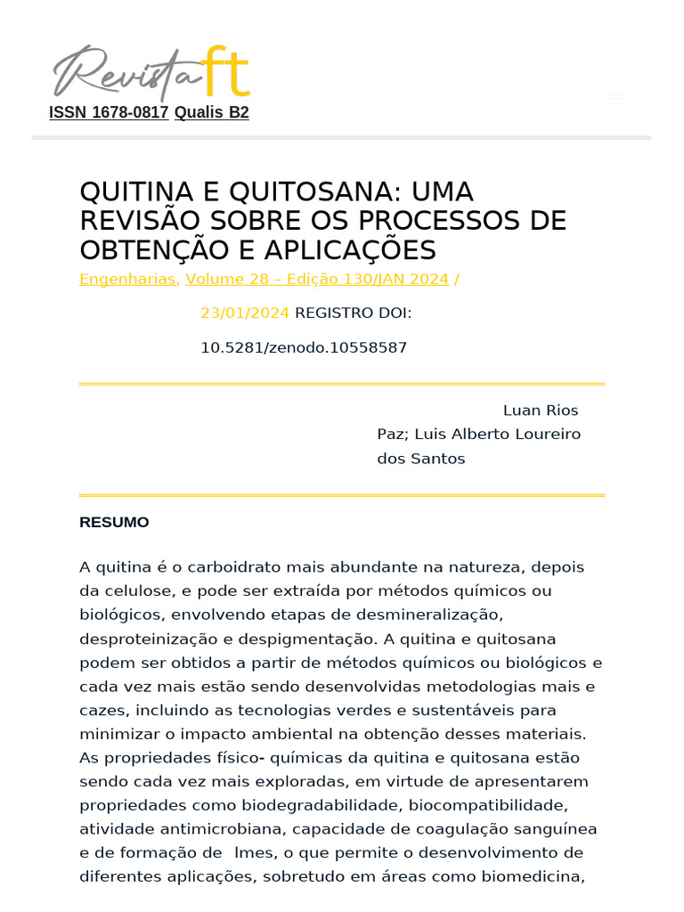 Quitina e Quitosana: Processos e Aplicações | PDF | Solubilidade ...