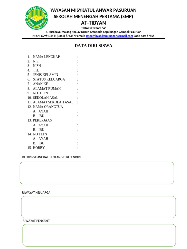 DATA DIRI SISWA | PDF