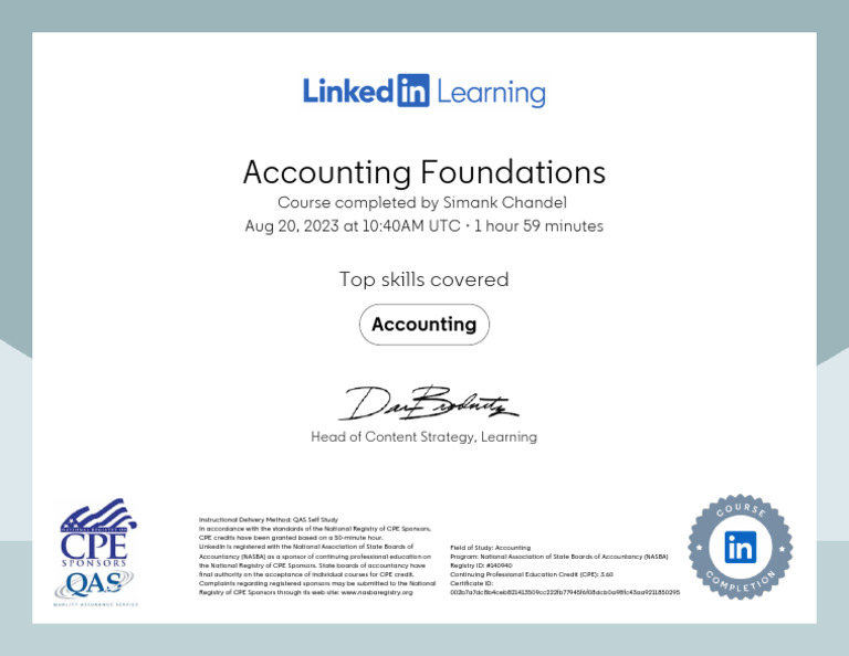 CertificateOfCompletion - Accounting Foundations | PDF