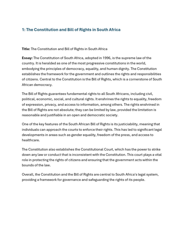 The Constitution and Bill of Rights in South Africa | PDF