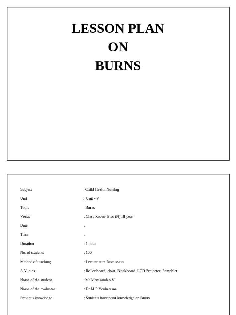 Lesson Plan On Burns | PDF