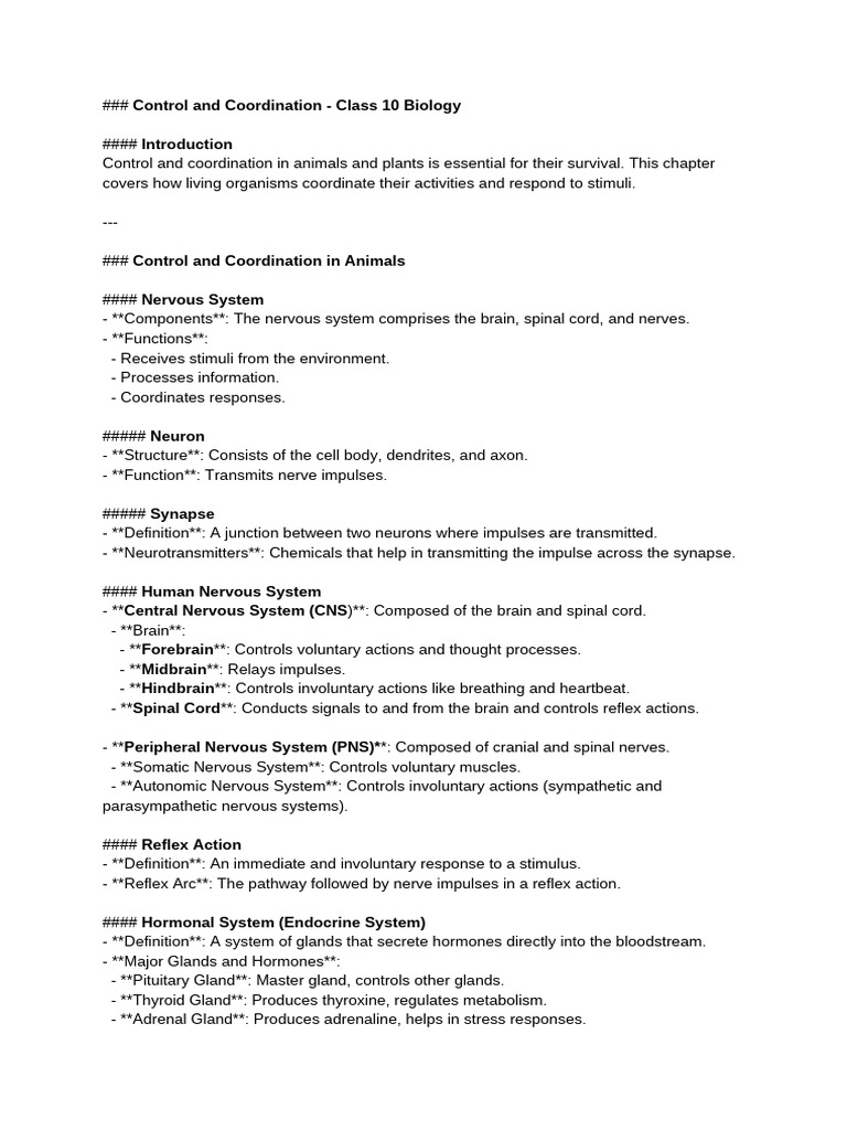 Control and Coordination Notes 10 | PDF