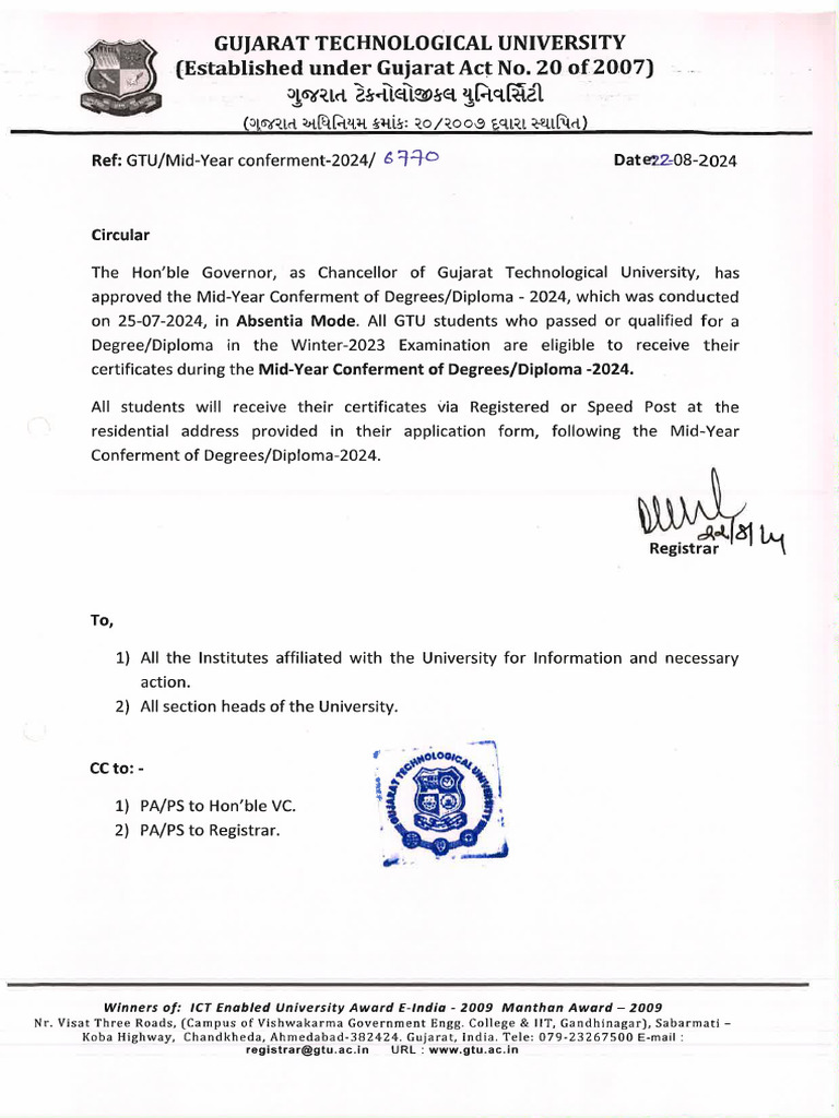 Circular For Mid-Year Conferment of Degree, Diploma-2024 (Date ...