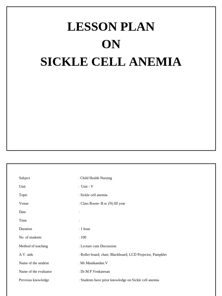 Lesson Plan On Sickle Cell Anemia | PDF