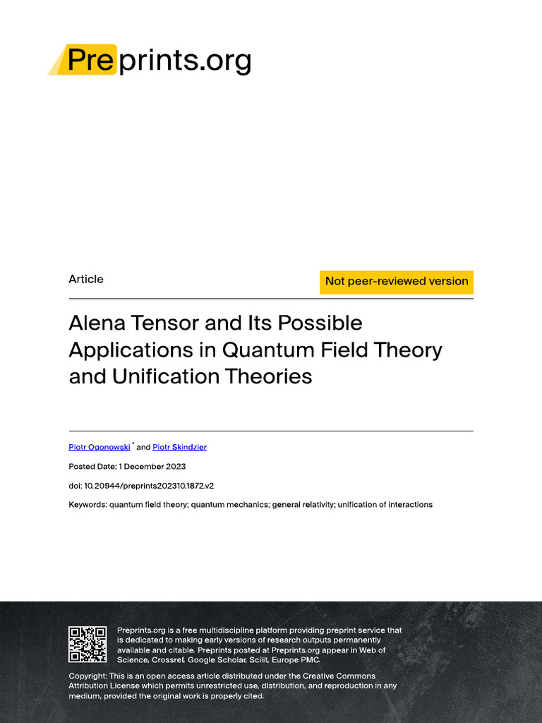 Alena Tensor and Its Possible Application in QFT, OGONOWSKI, SKINDZIER, 2023 | PDF