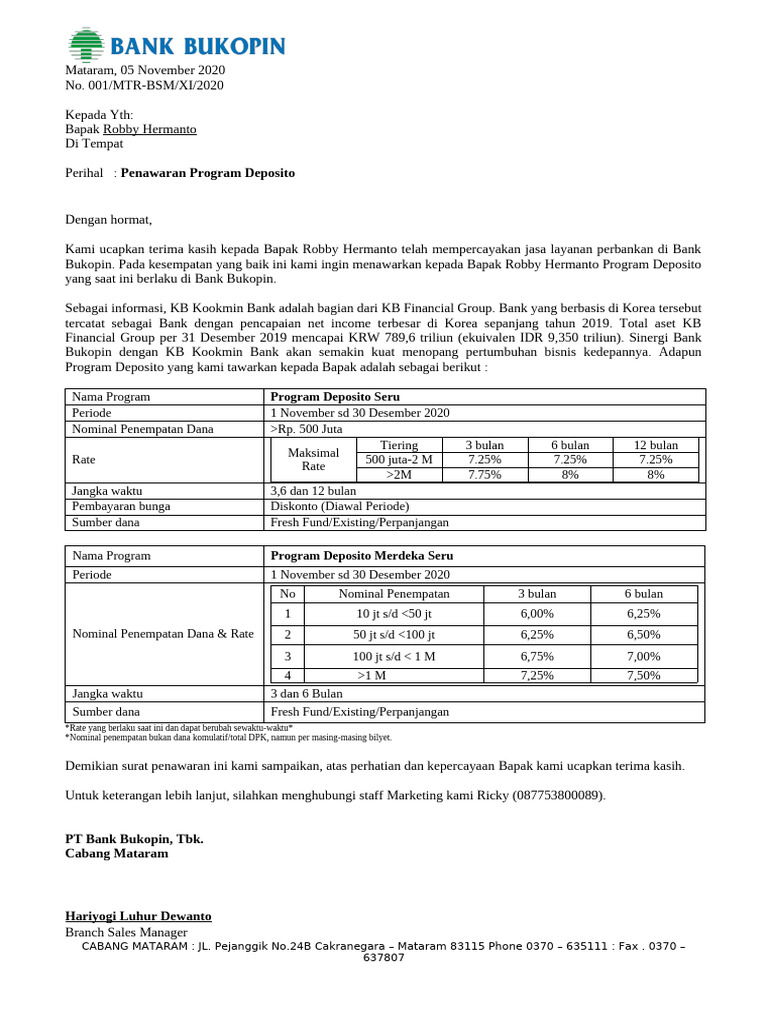 FINALL surat penawaran program Funding 2020 | PDF