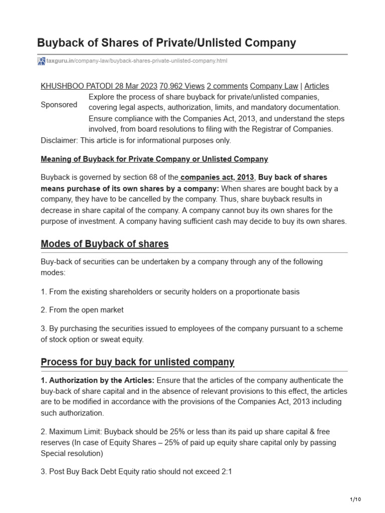 Buyback Shares Procedure | PDF