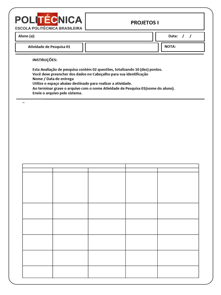 Atividade de Pesquisa 01 - Projetos I 1 | PDF