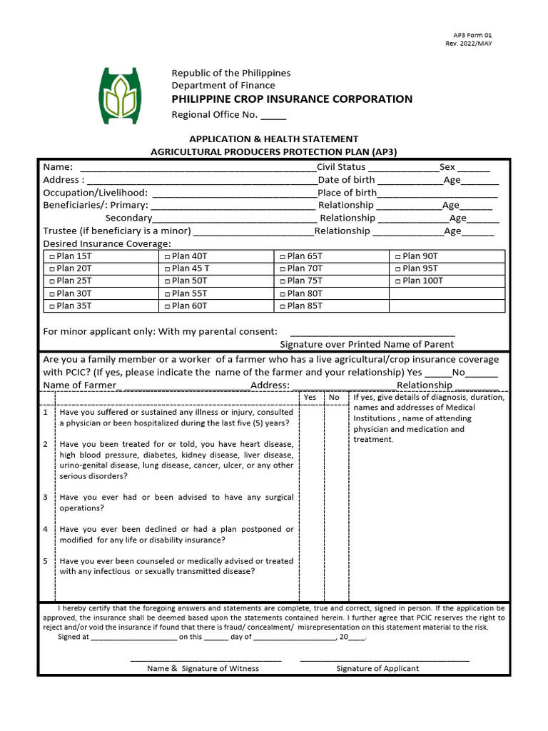 Crop Insurance Application Form AP3 | PDF | Insurance | Epidemiology