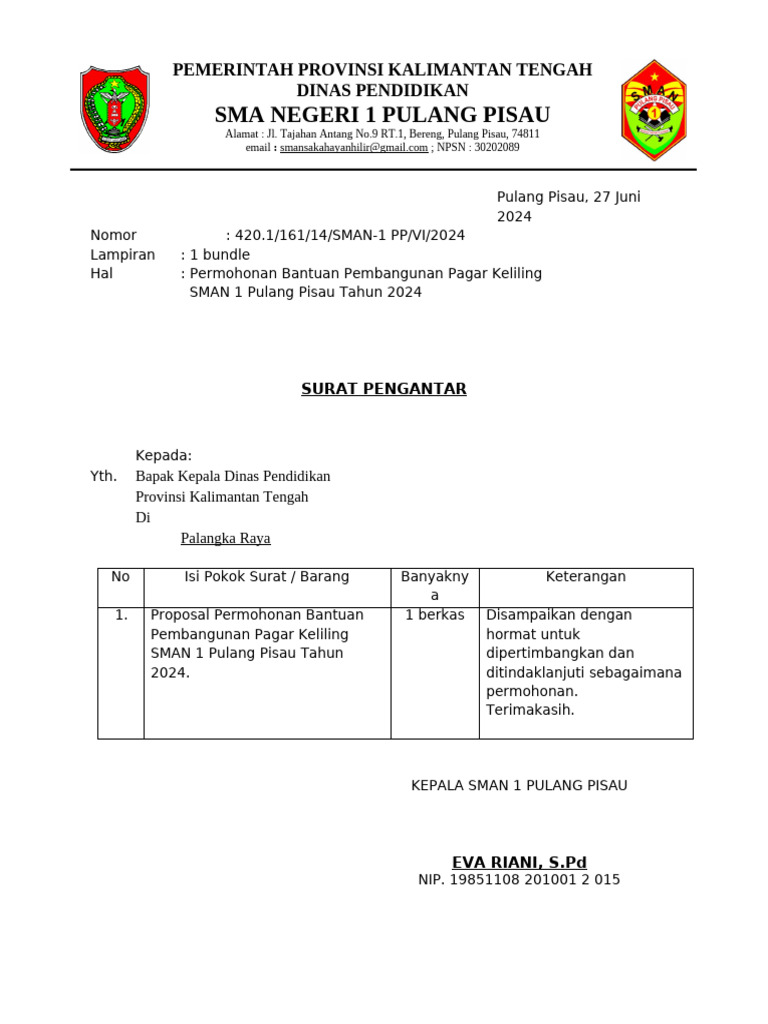 Surat Pengantar Proposal Pagar 2024 | PDF