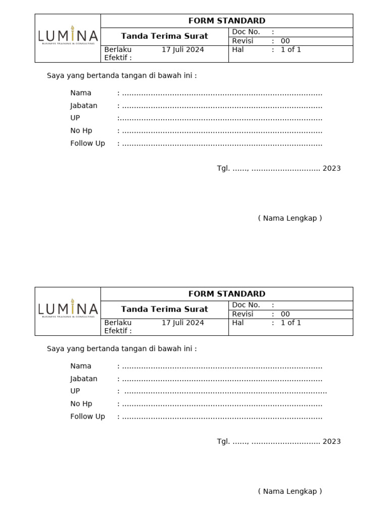 Form Tanda Terima Surat | PDF