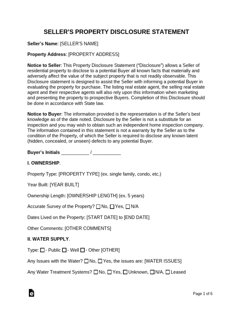 Sellers Property Disclosure Statement | PDF