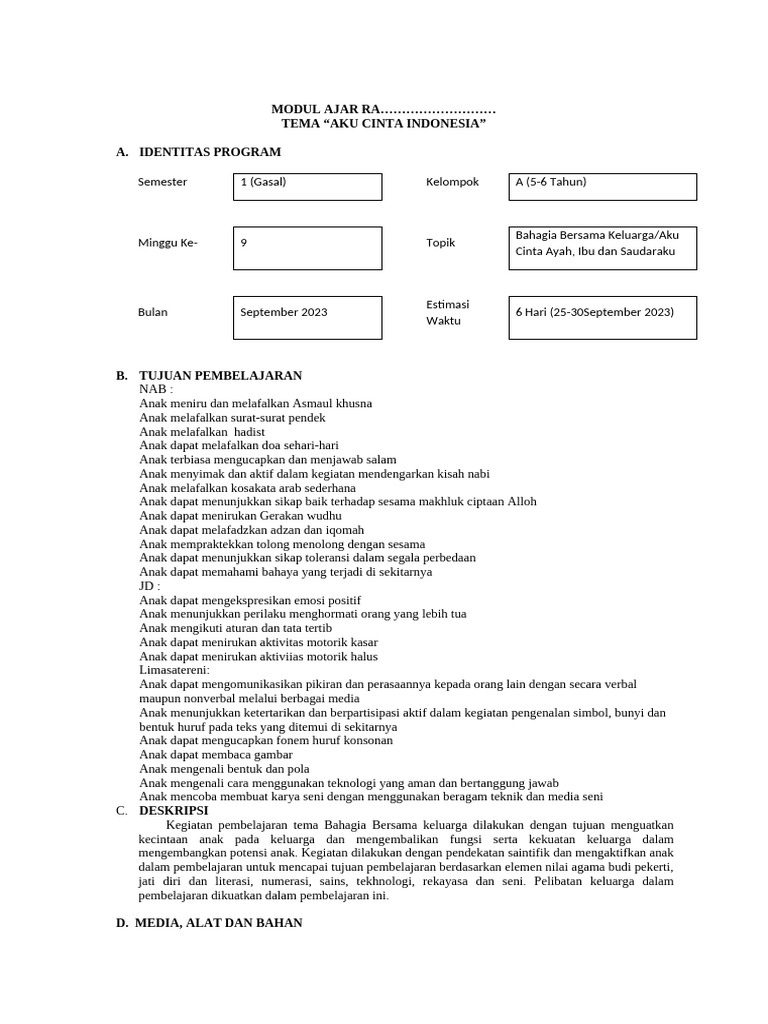 Contoh Modul Ajar B Tema 3 Sub Tema 1 (1) | PDF