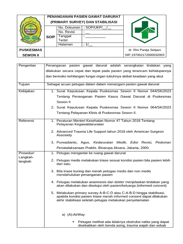 D Sop Primary Survey | PDF