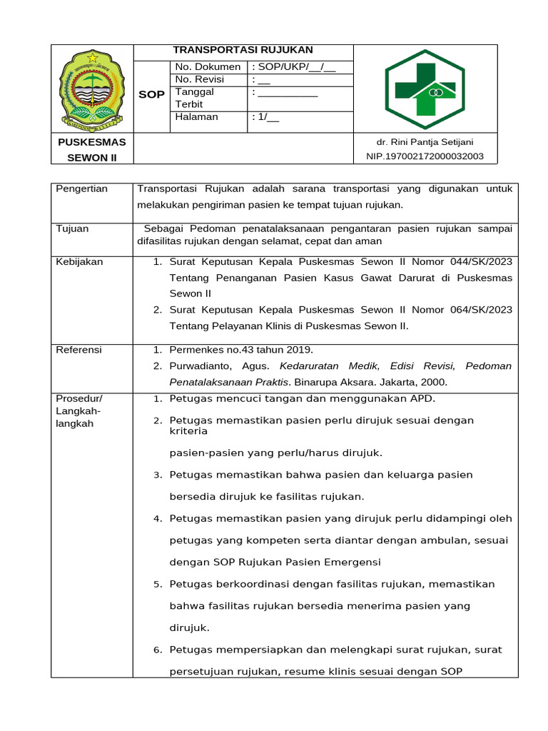 B Sop Transport Rujukan | PDF