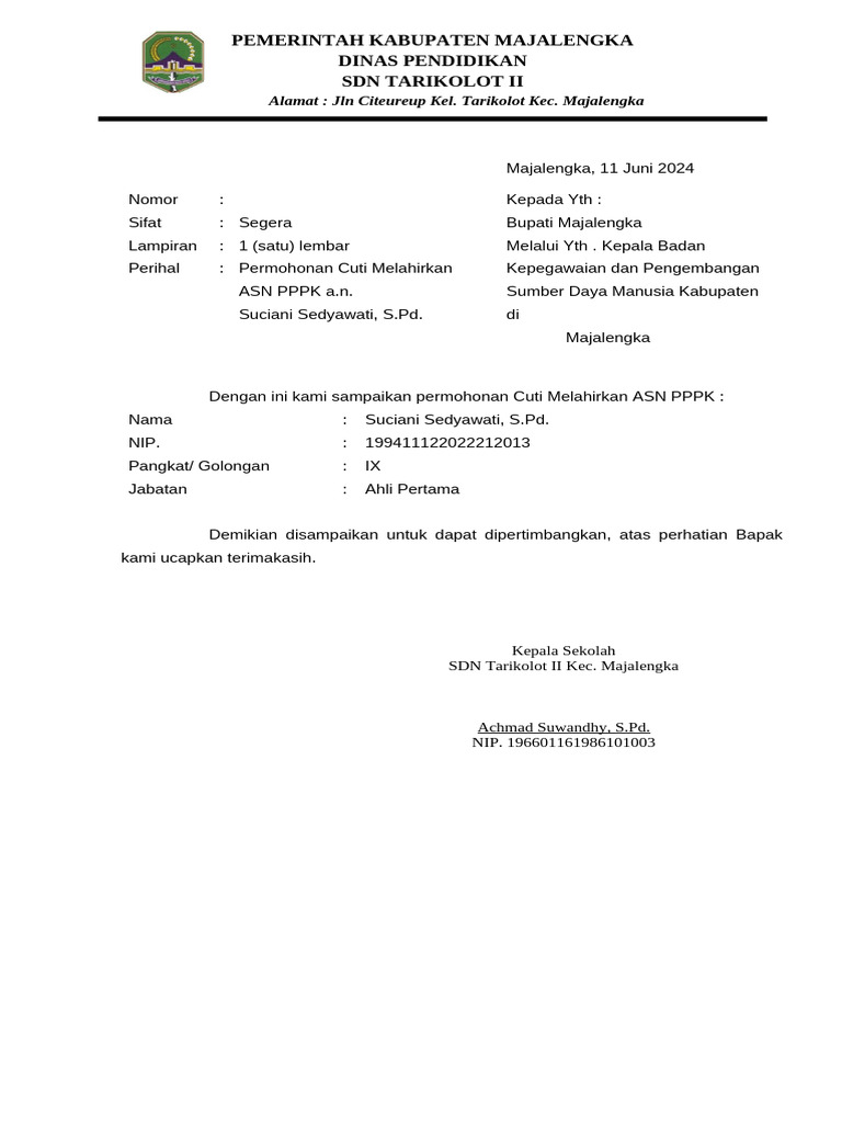 Contoh Surat Pengantar Cuti Tahunan | PDF