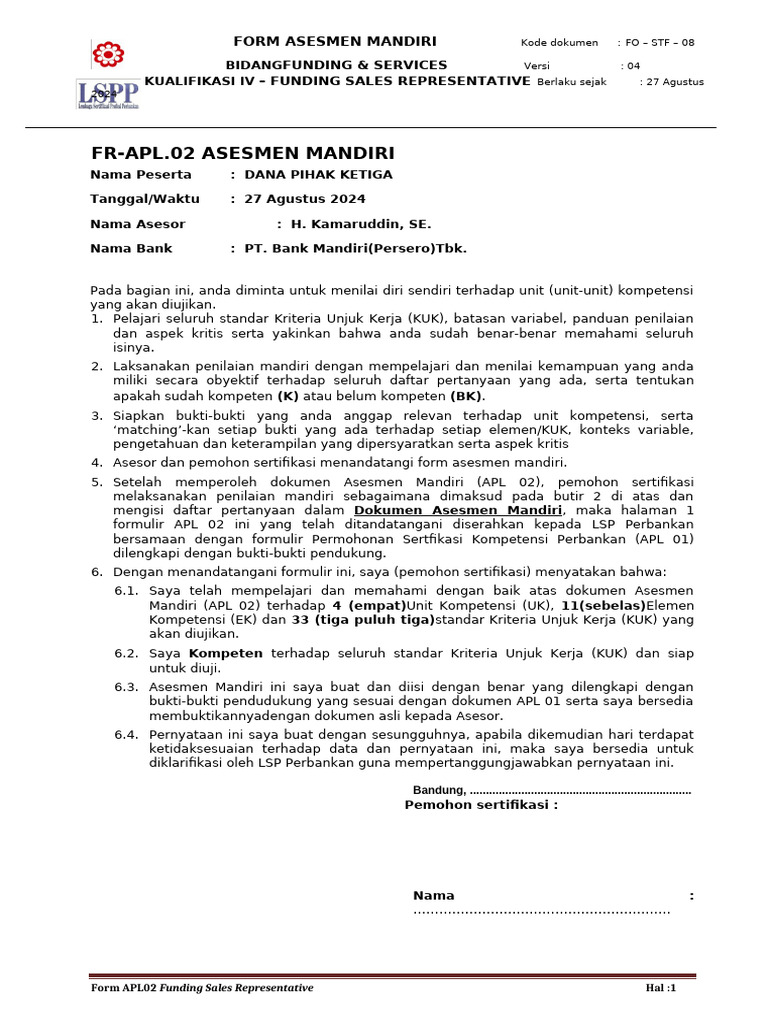 FORMAT APLIKASI RCC | PDF