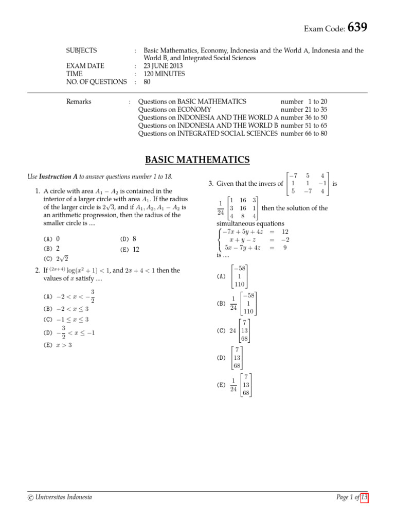Basic Mathematics 2013 | PDF
