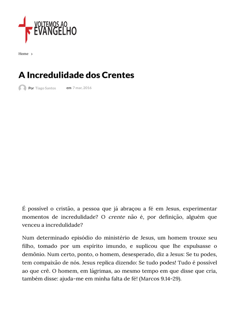 A Incredulidade Dos Crentes | PDF