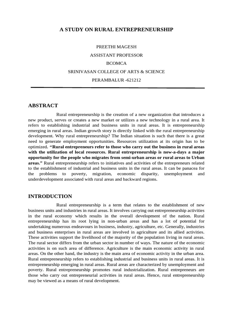 RURAL ENTREPRENEURSHIP | PDF