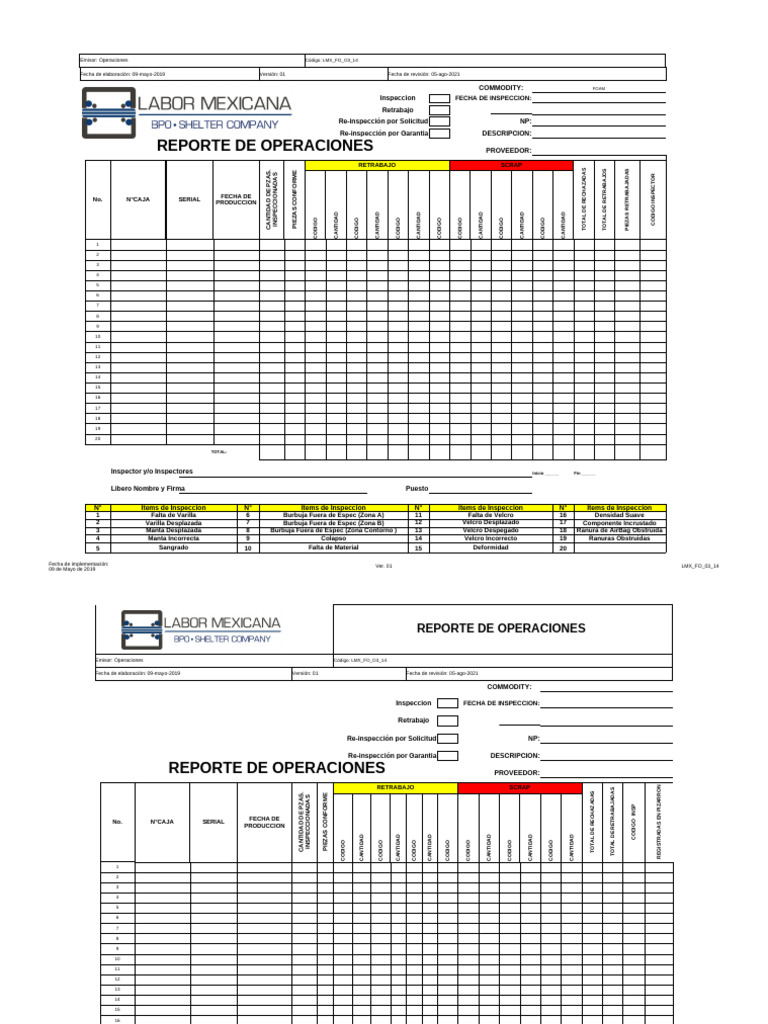 LMX - FO - O3 - 14 Reporte de Operacion (ACTUALIZADO) | PDF