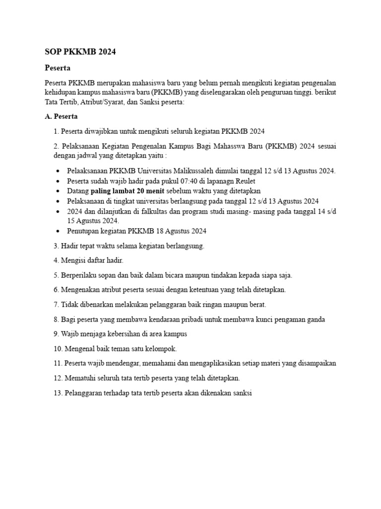 Sop PKKMB 20247 | PDF