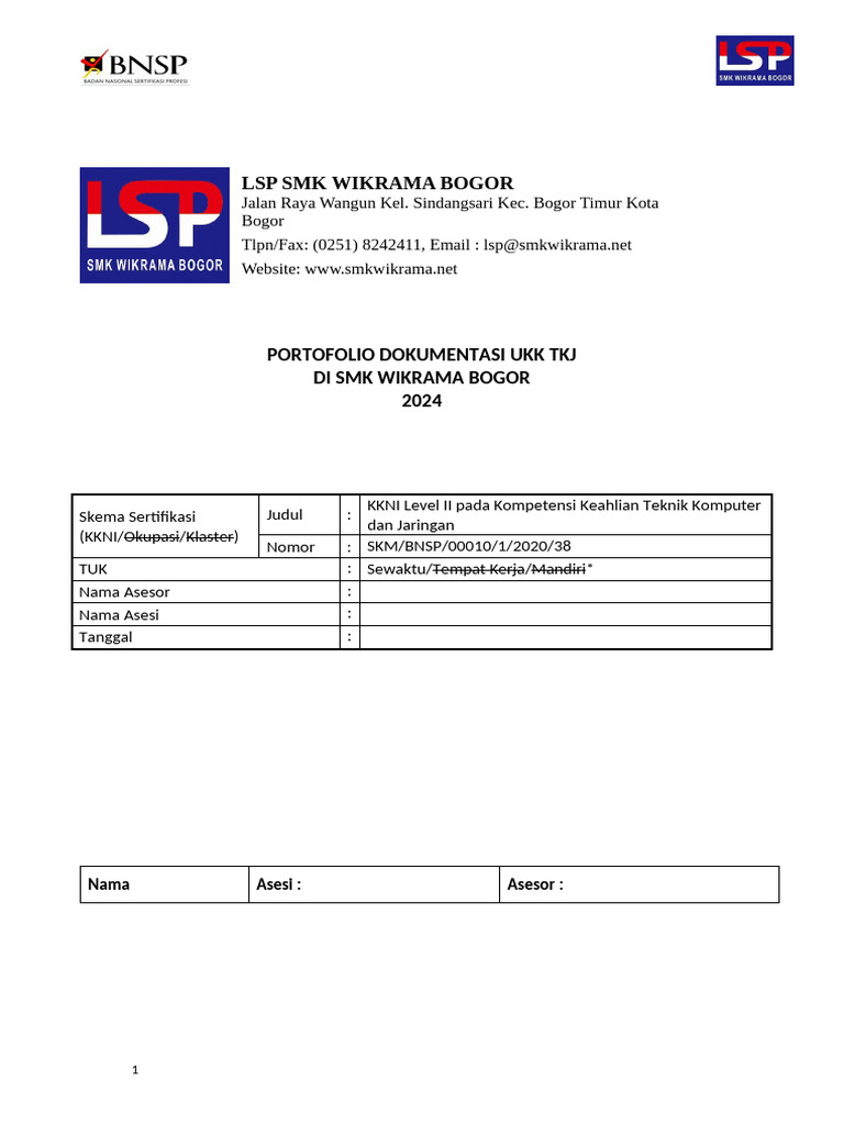 Portofolio Dokumentasi UKK TKJ 2024 - Nama Asesi | PDF