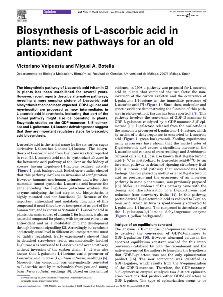 Biosynthesis of L-ascorbic acid | PDF