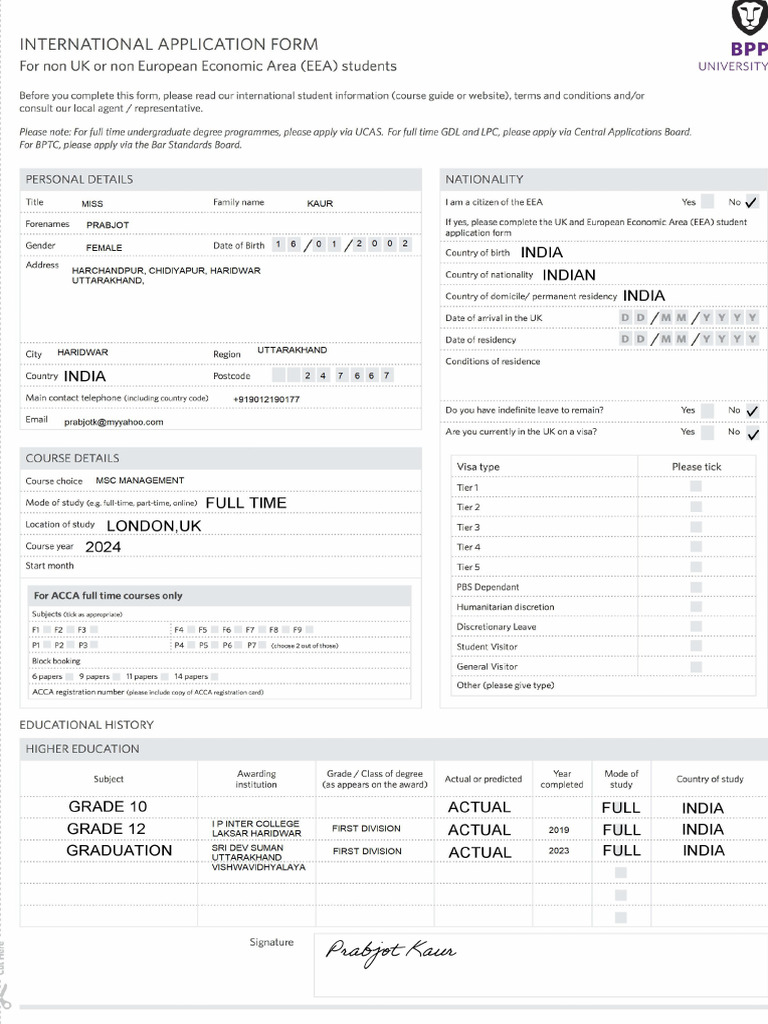 BPP Application Form | PDF