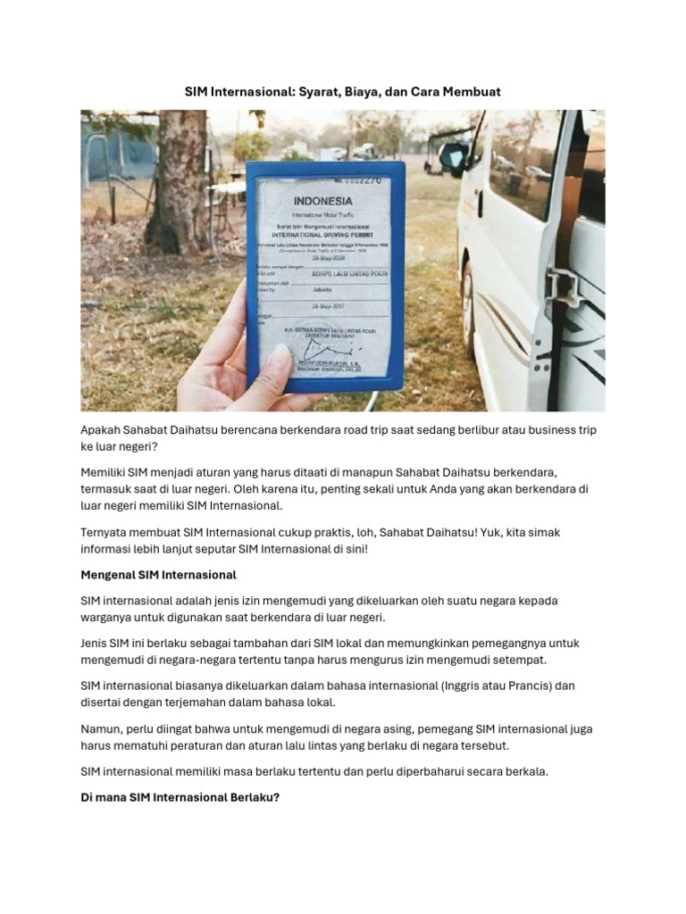 SIM Internasional: Syarat, Biaya, Dan Cara Membuat | PDF