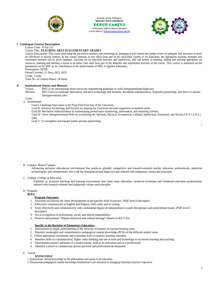 El Ed 112 Syllabus | PDF