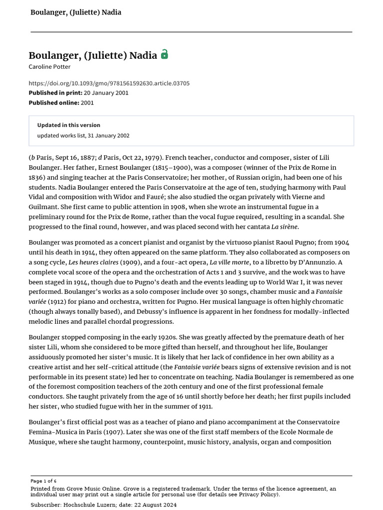 Boulanger-Oxford Music | PDF