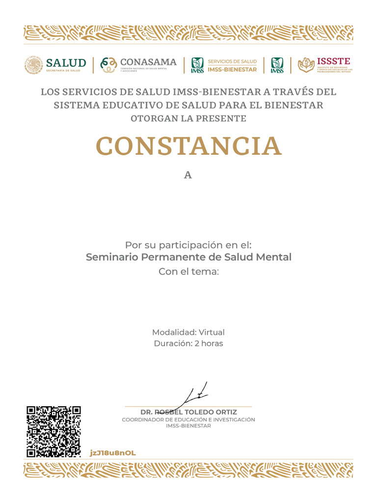 Constancia BHA Atención en Salud Mental, Más Allá Del Ámbito Hospitalario | PDF